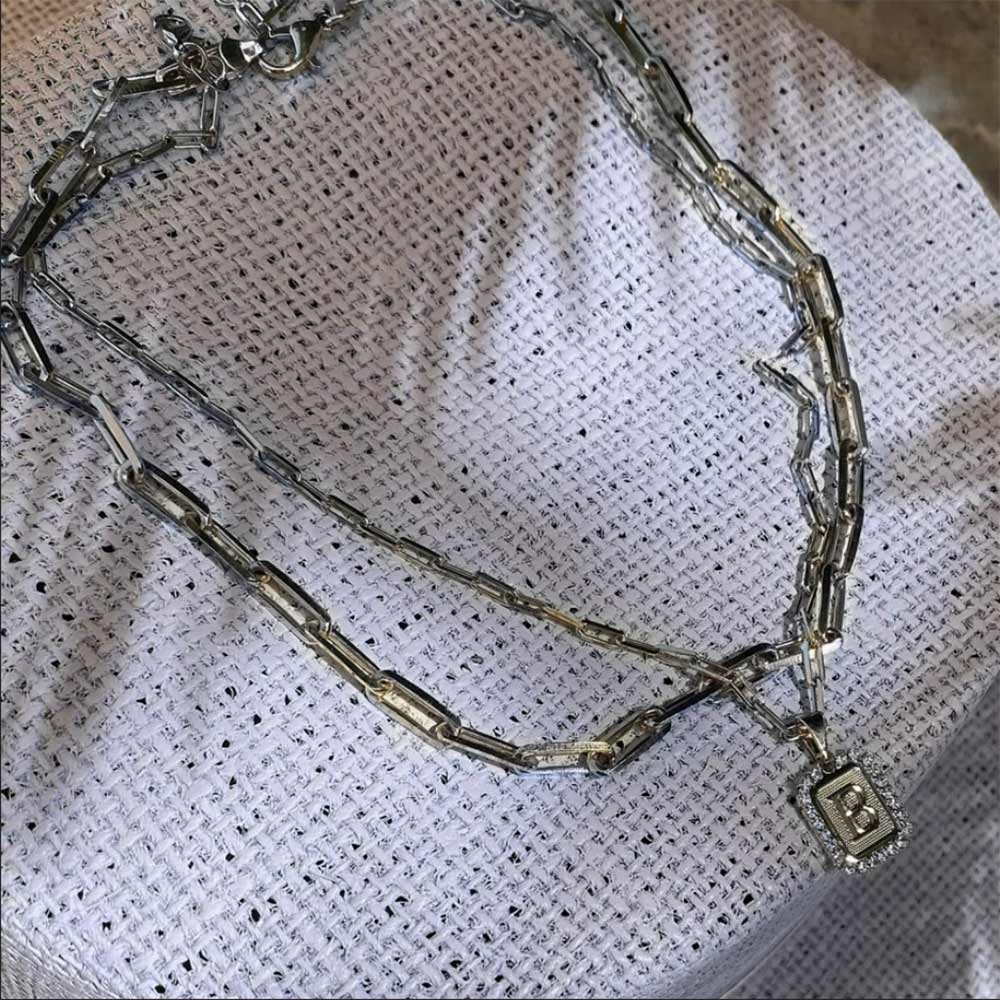 Custom Layered Necklace with Initial Plate, Sterling Silver 925 ...