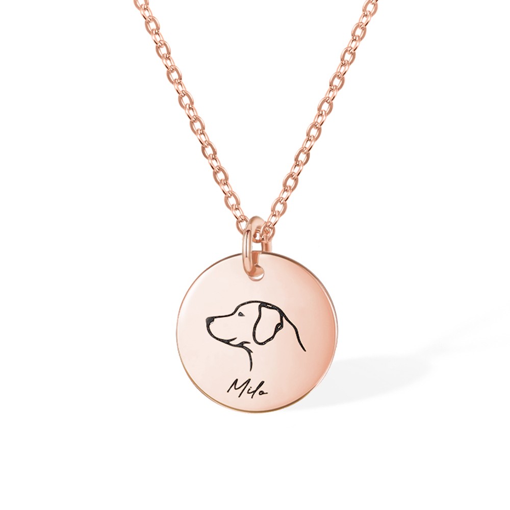 Personalized Dog Name Necklace With Portrait Dog Breed Necklace Round Personalized Dog Name Necklace With Portrait Dog Breed Necklace Round
