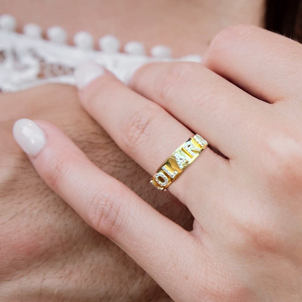 Custom 18K Gold Block Ring with Zirconia, Sterling Silver 925 Jewelry ...