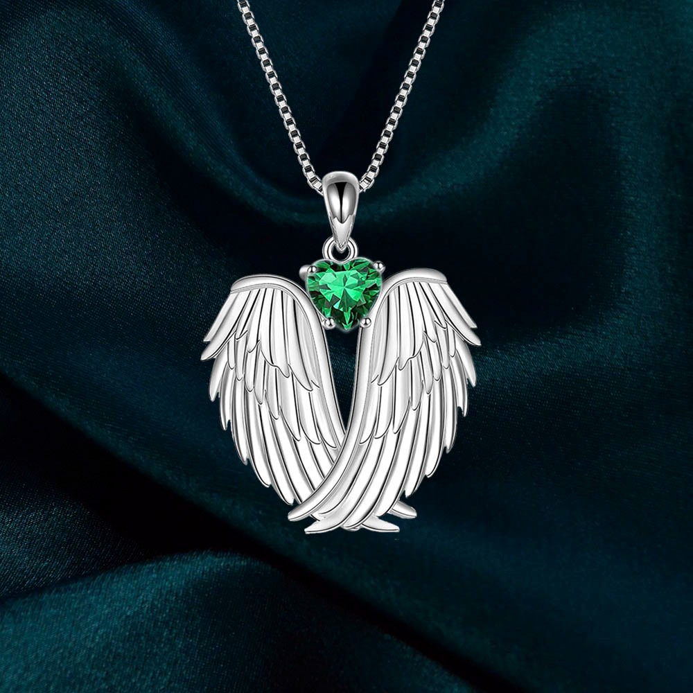 Angel Wings Necklace, Sterling Silver 925/Brass Birthstone Necklace, Guardian Angel Wings ...