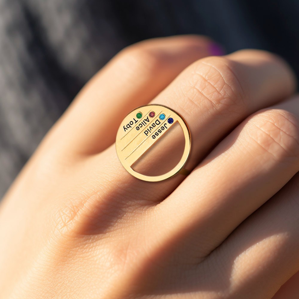 Personalized Mother's Ring with Birthstones, Engraved 1-8 Family Names Mother's Day Ring, Custom ...