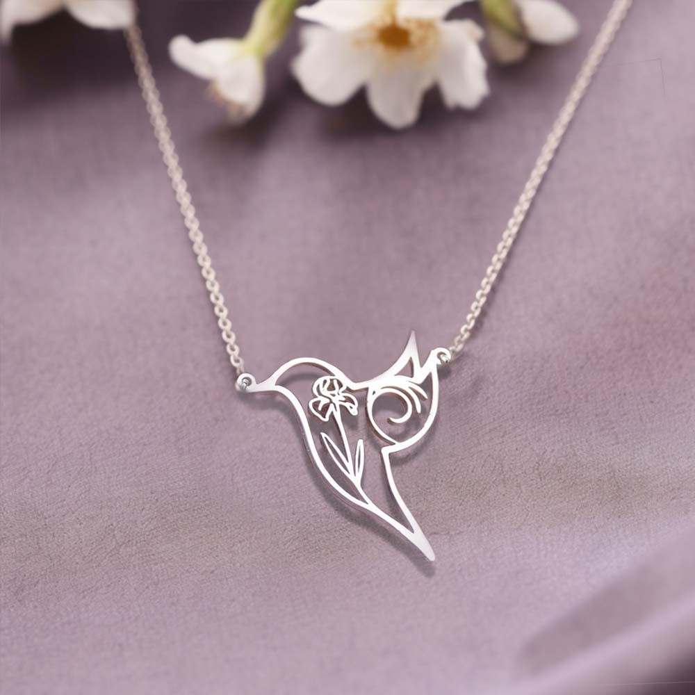Custom Birth Flower Hummingbird Necklace, Hummingbird Jewelry, Bird ...