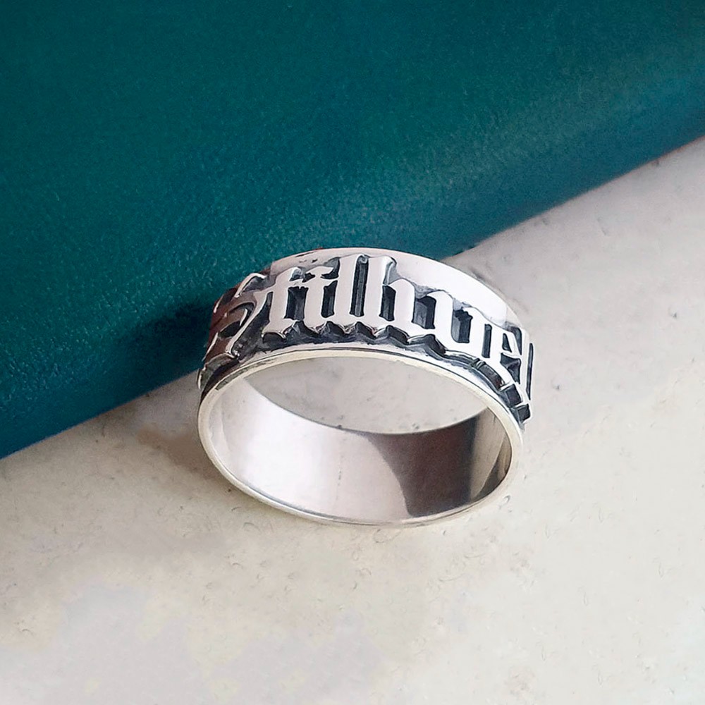 Personalized Gothic Name Ring, Old English Style Ring, Brass/Sterling ...