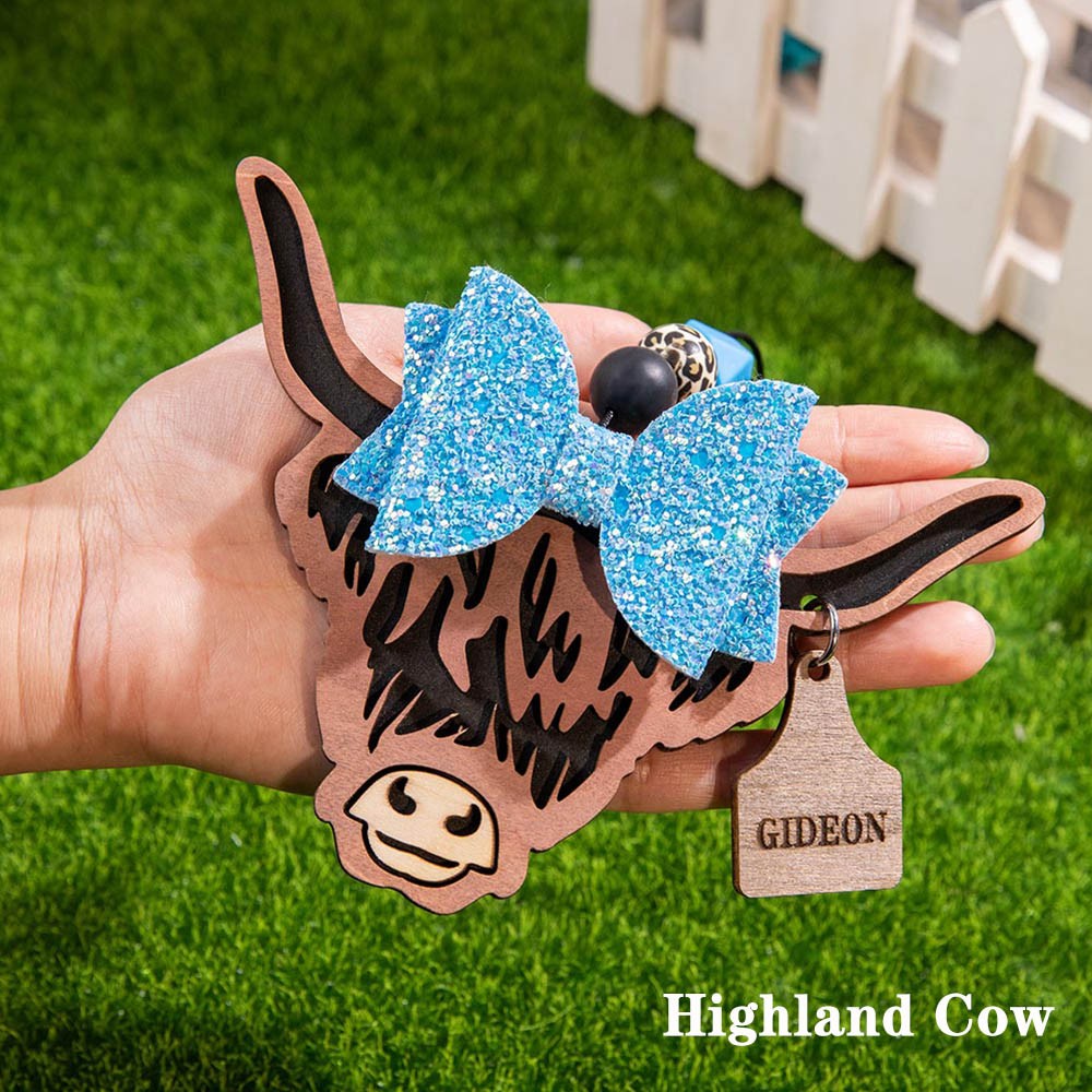 Custom Highland Cattle Print Car Charm with Bow, Custom Cow Charm for ...