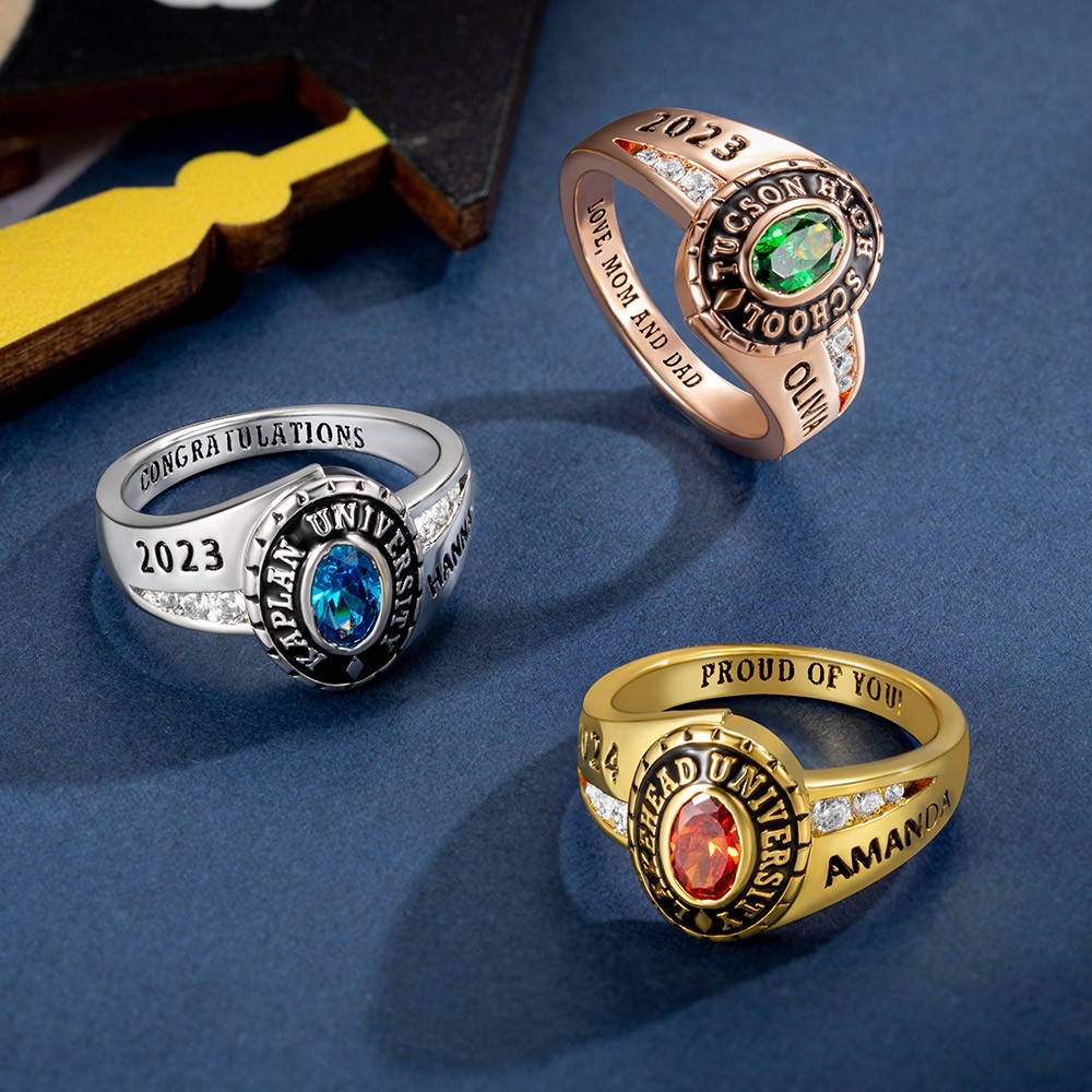 Custom School Class Ring Jewelry For Woman Sterling Silver High
