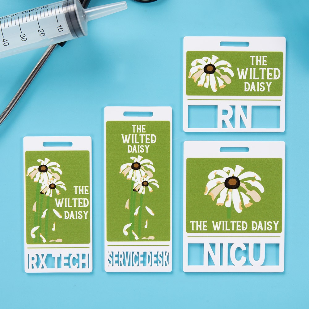 Personalized Wilted Daisy Badge Reel, Acrylic Medical Badge Tag, Nurse ...
