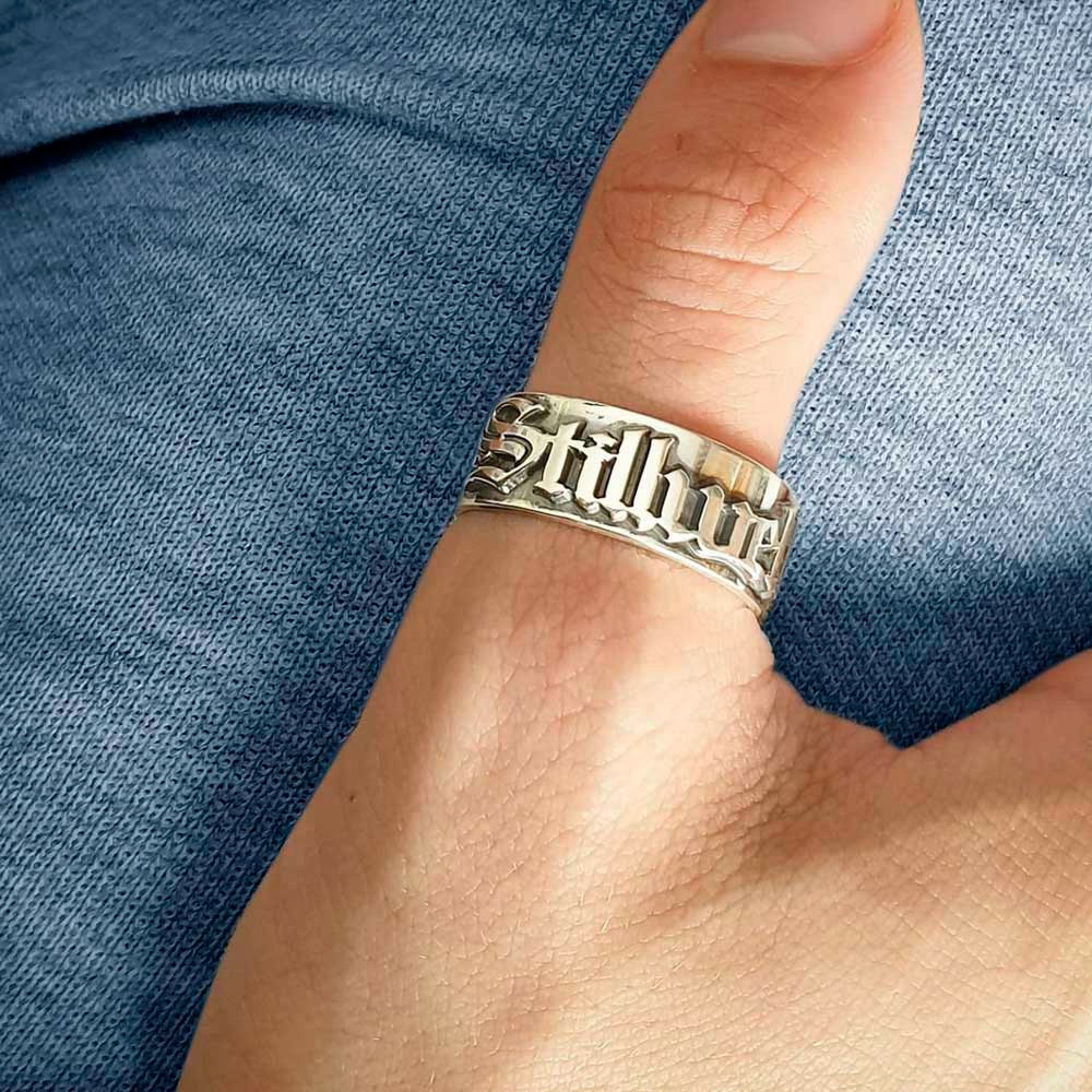 Personalized Gothic Name Ring, Old English Style Ring, Brass/Sterling ...