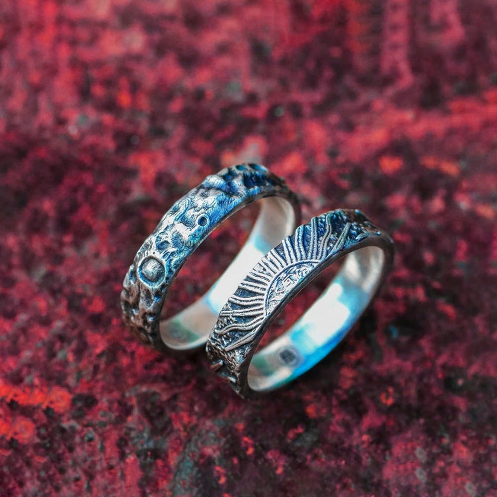 Bagues de promesse soleil et lune, bagues de couple en argent sterling ...