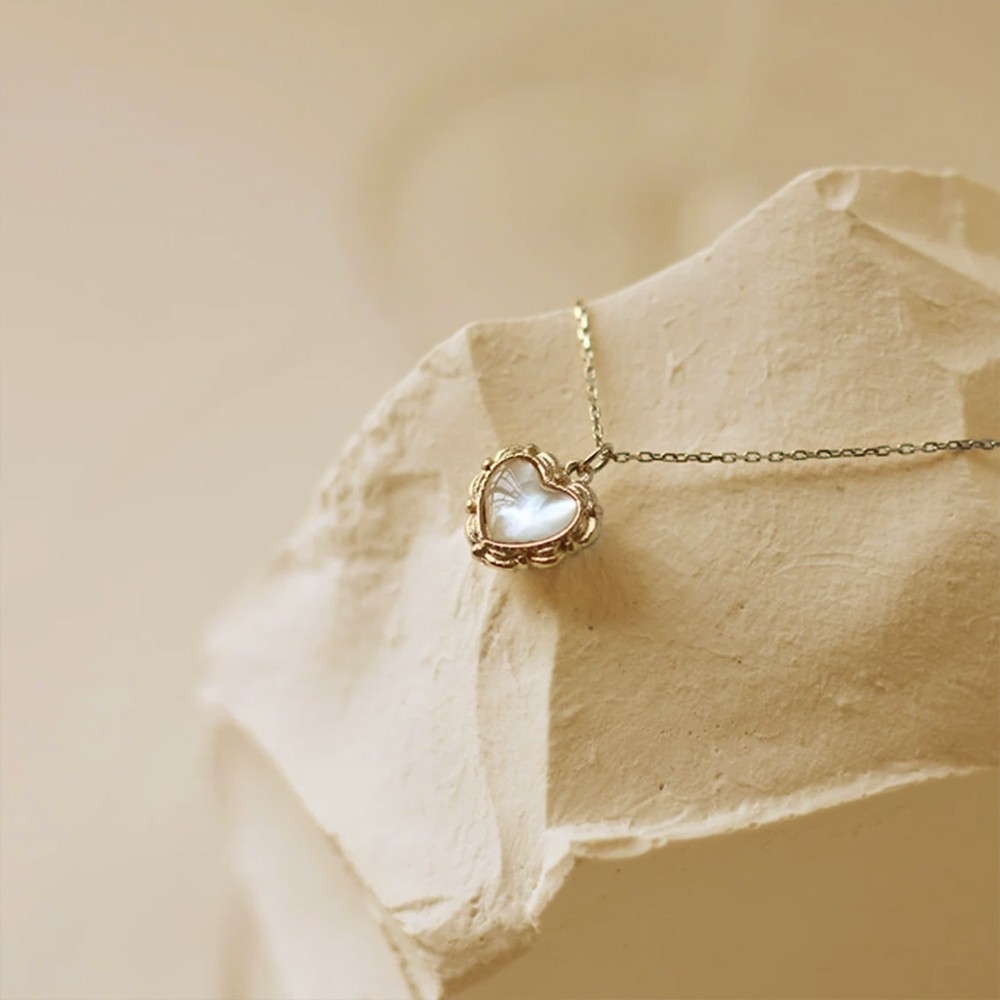 Collier coeur en nacre, collier coeur vintage, collier de perles avec ...