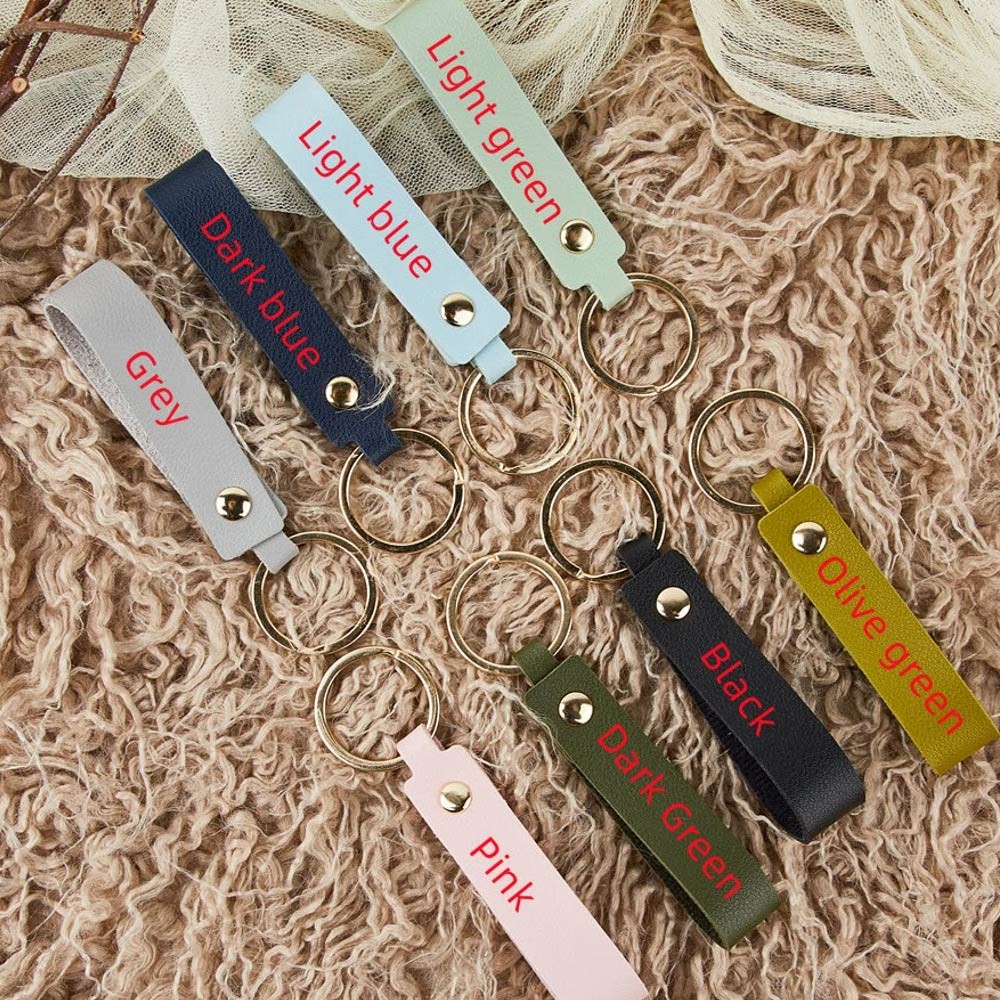 Personalized Name Keychain with Birth Flower, Faux Leather Keychain ...