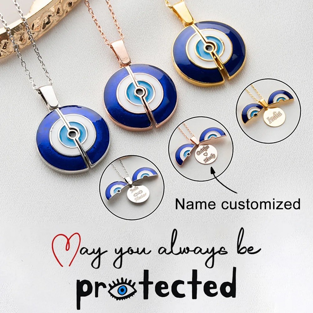 Personalized Evil Eye Necklace, Guardian Evil Eye Necklace, Hidden Name Secret Message Evil Eye ...