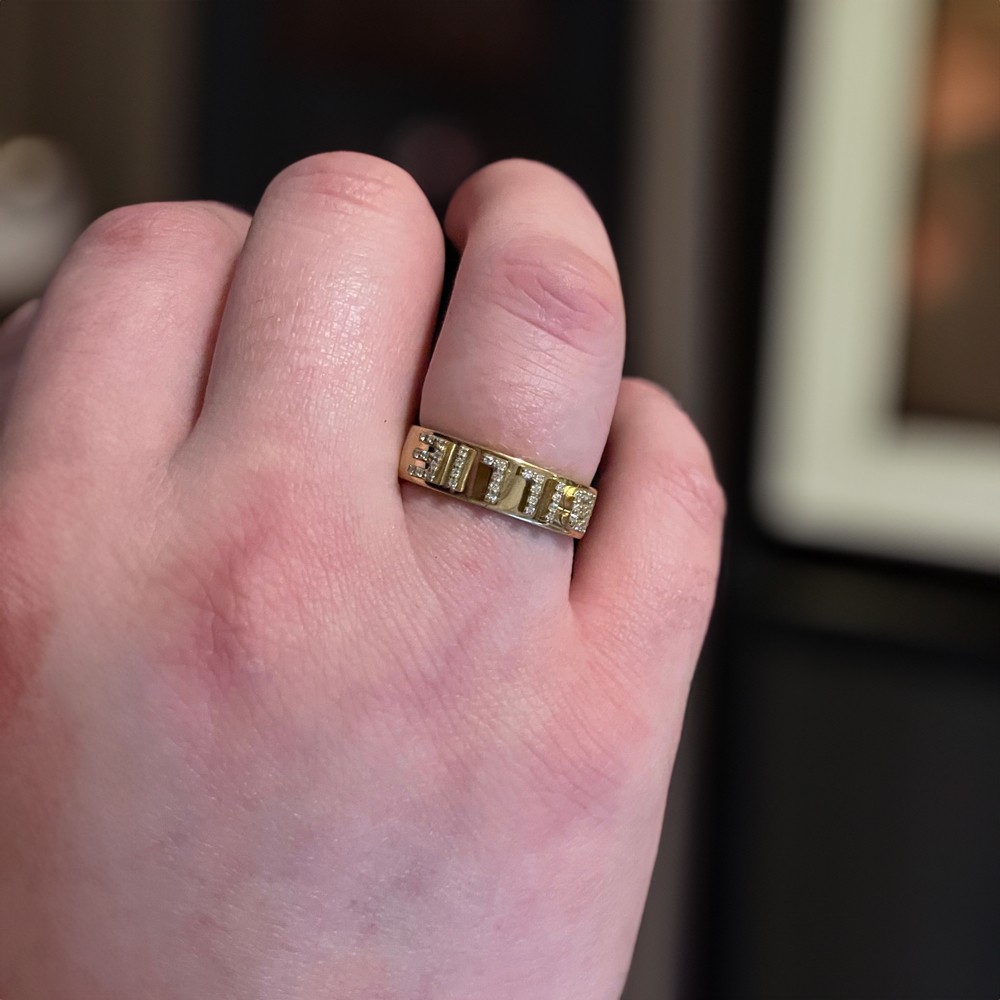 Custom 18K Gold Block Ring with Zirconia, Sterling Silver 925 Jewelry ...