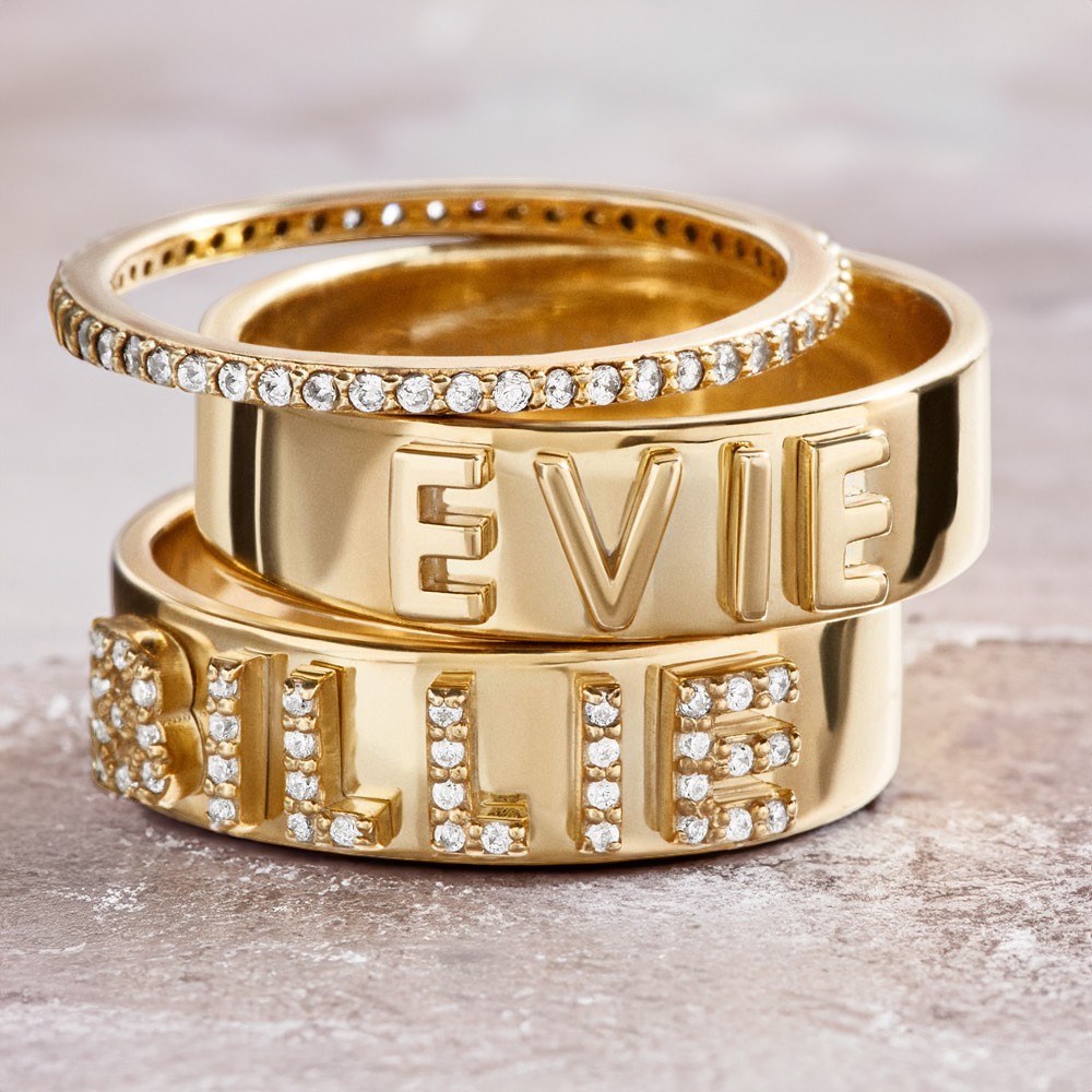 Custom 18K Gold Block Ring with Zirconia, Sterling Silver 925 Jewelry ...