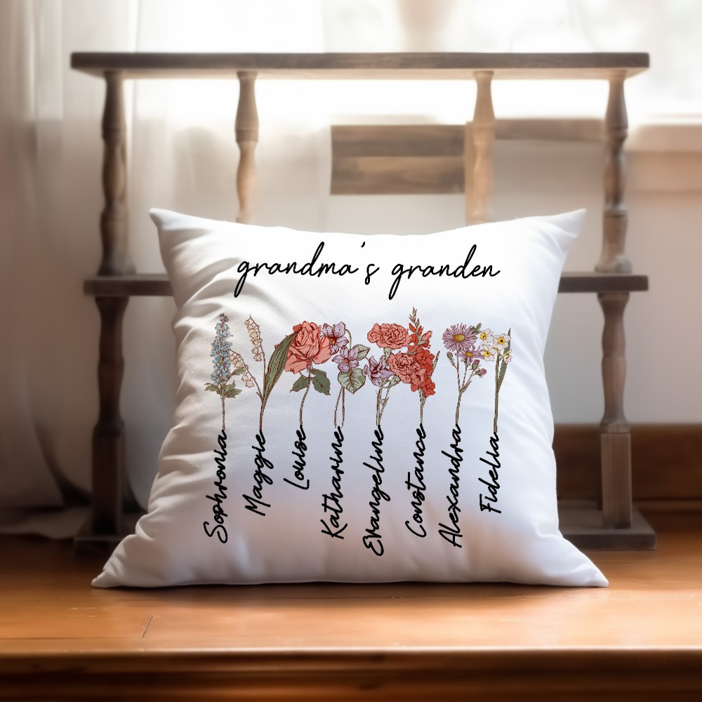 Custom Grandma's Garden Pillow Cover with Grandkids Names, Personalized ...
