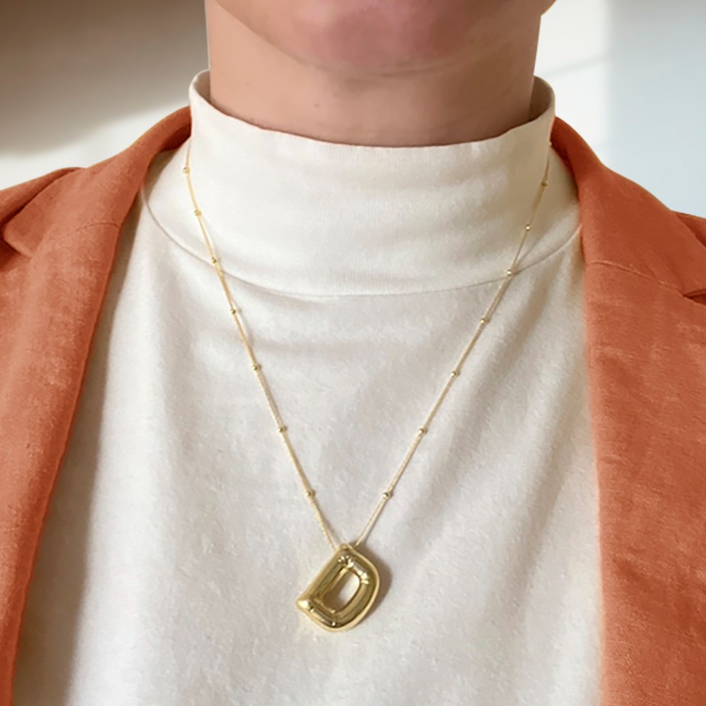 Custom Balloon Letter Necklace with Beaded Satellite Chain ...