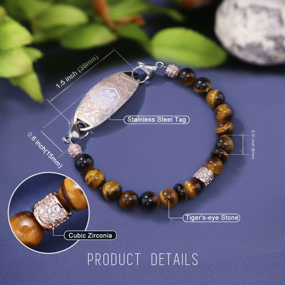 Custom Medical Alert Bracelet, 7 Chakras Beaded Emergency Bracelet ...