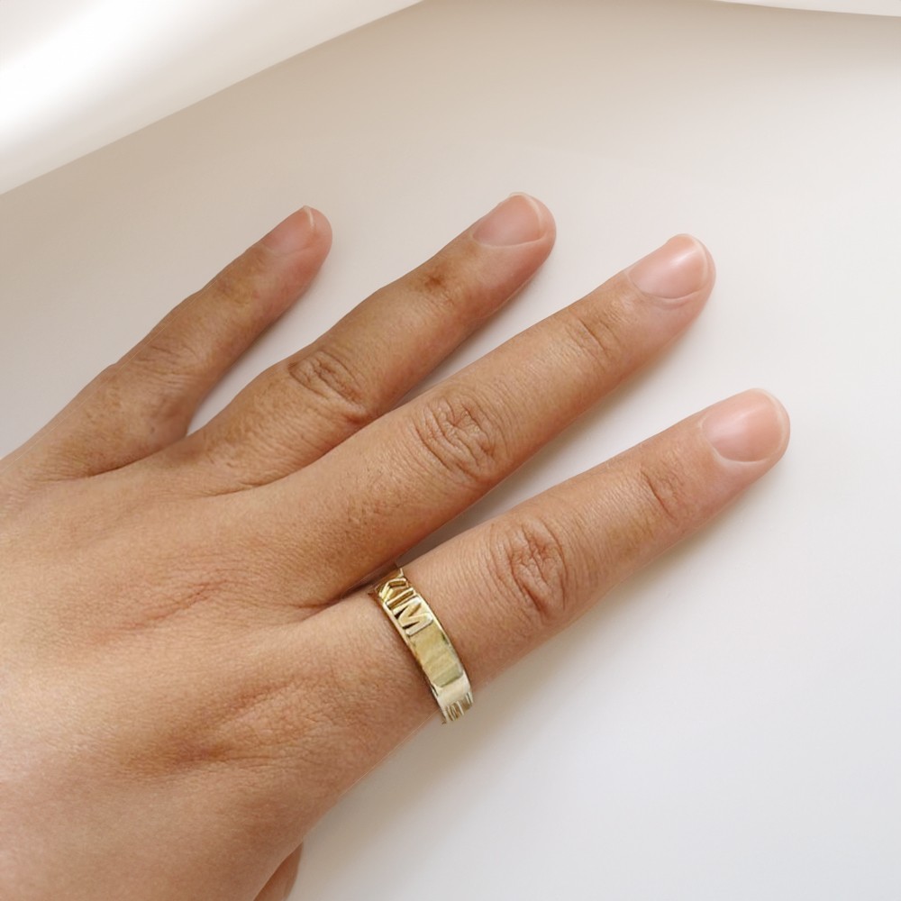 Custom 18K Gold Block Ring with Zirconia, Sterling Silver 925 Jewelry ...