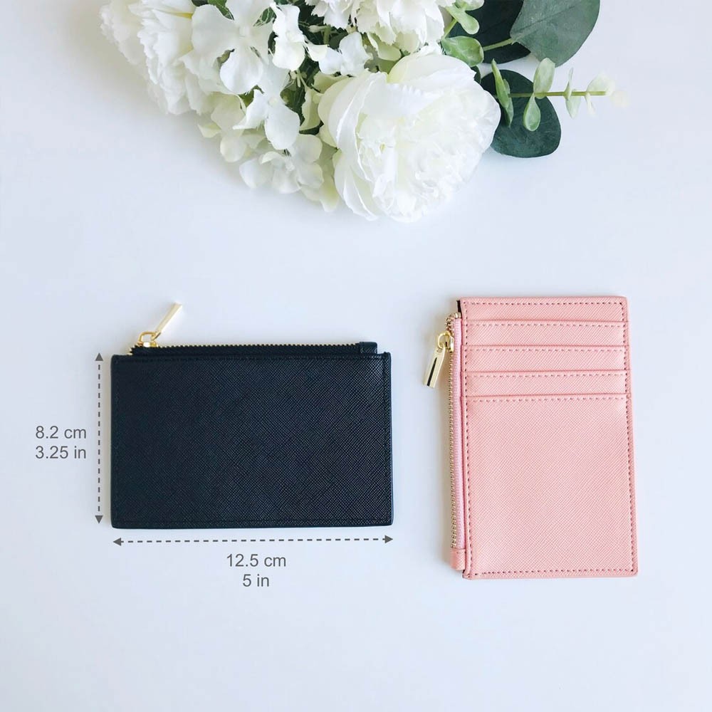 Personalized Birth Flower Zipped Card Holder with Name, Monogram Vegan ...