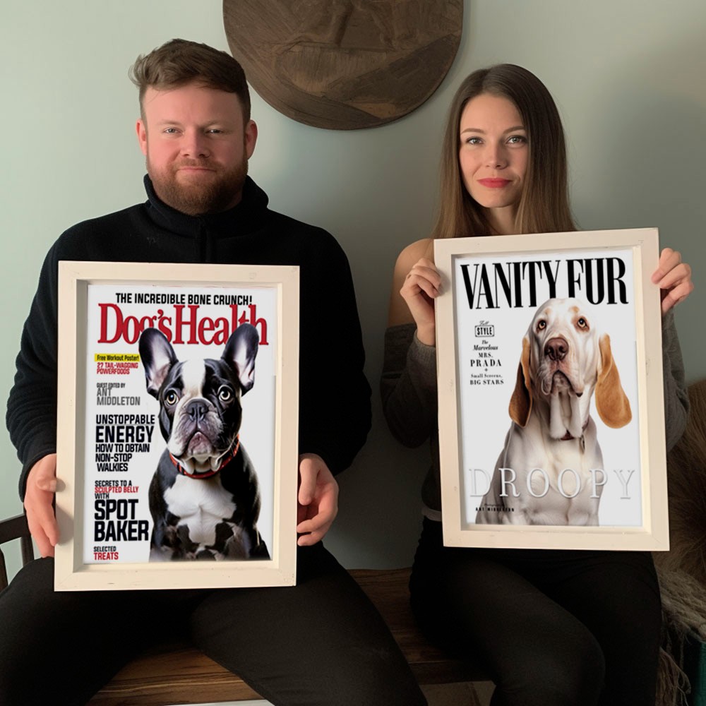 Personalized Name Pet Portrait Poster, Pet Magazine Covers, Custom Dog ...