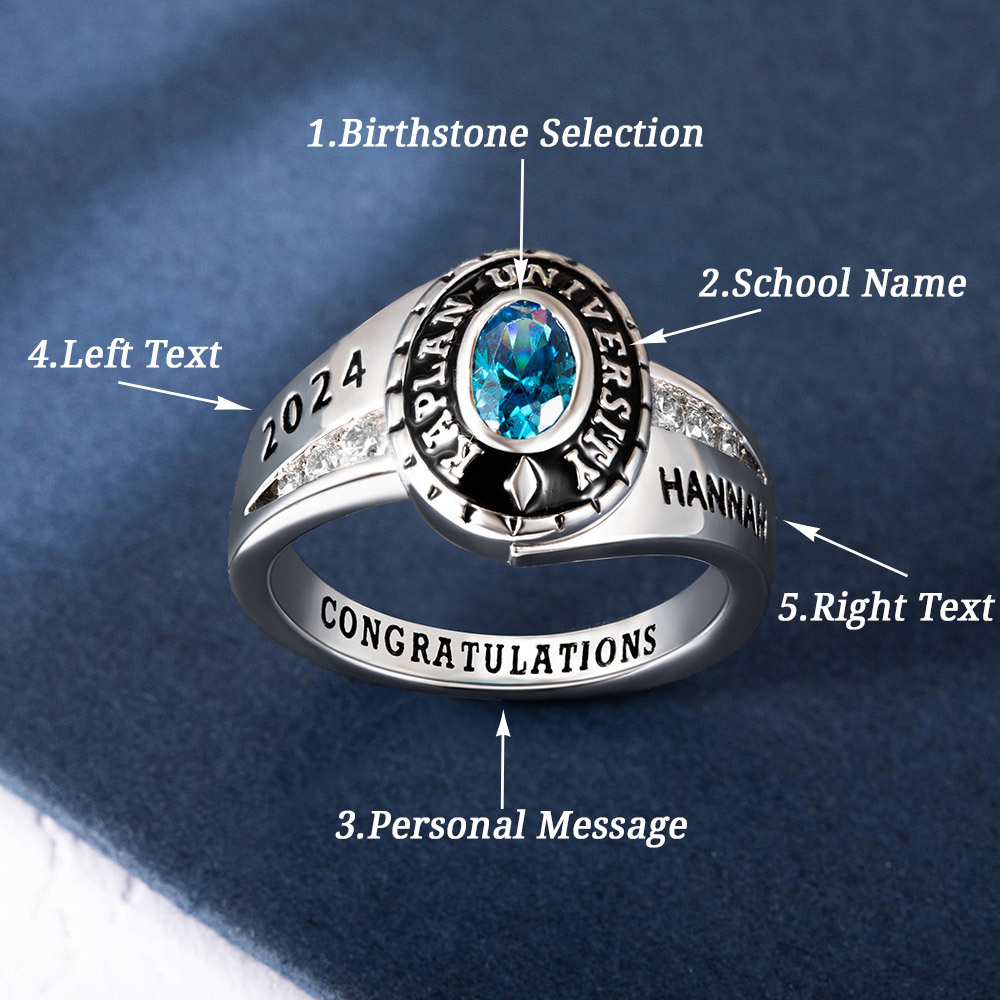 Custom School Class Ring, Jewelry for Woman, Sterling Silver 925 High ...