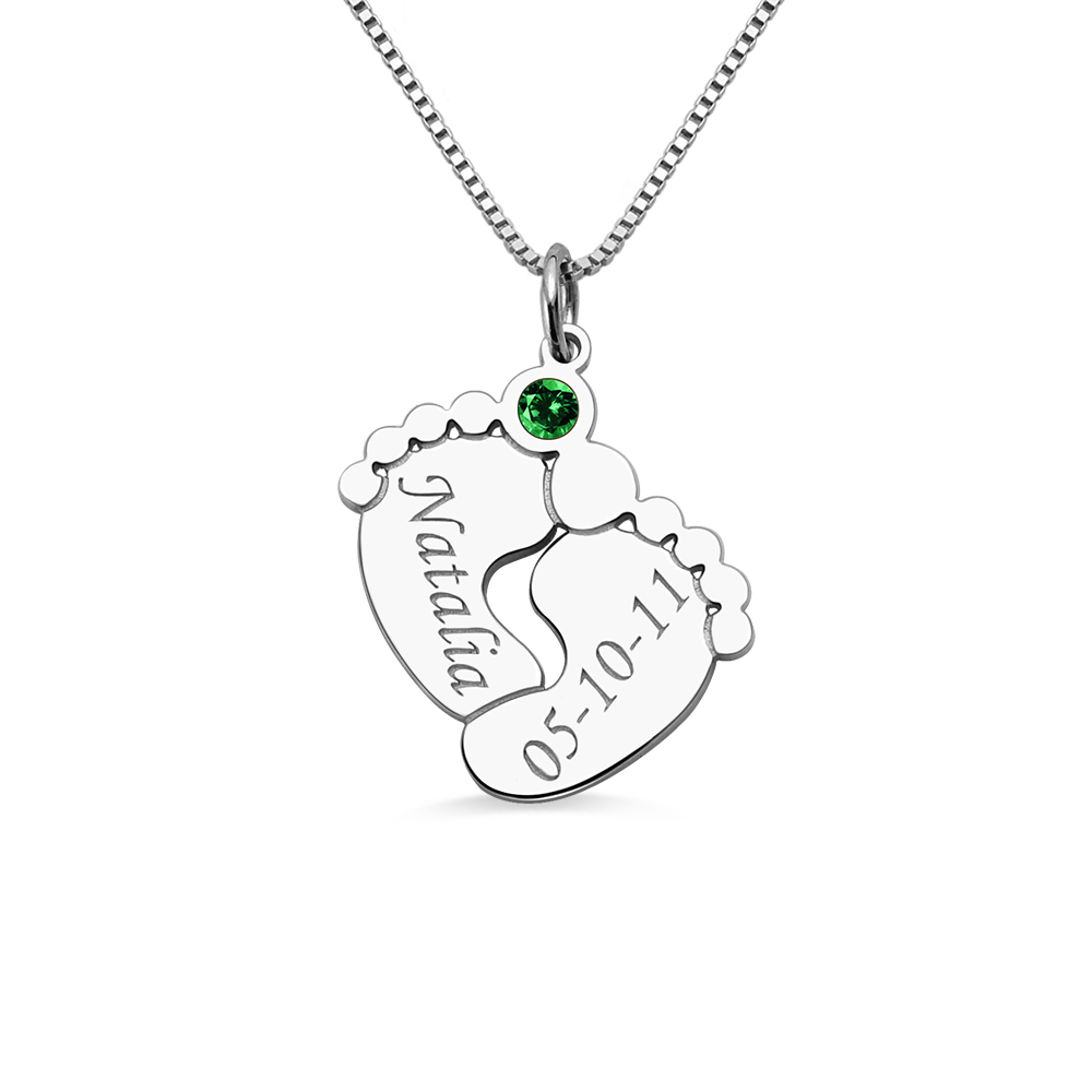 Baby s Name Birthstone Feet Pendant For Mother