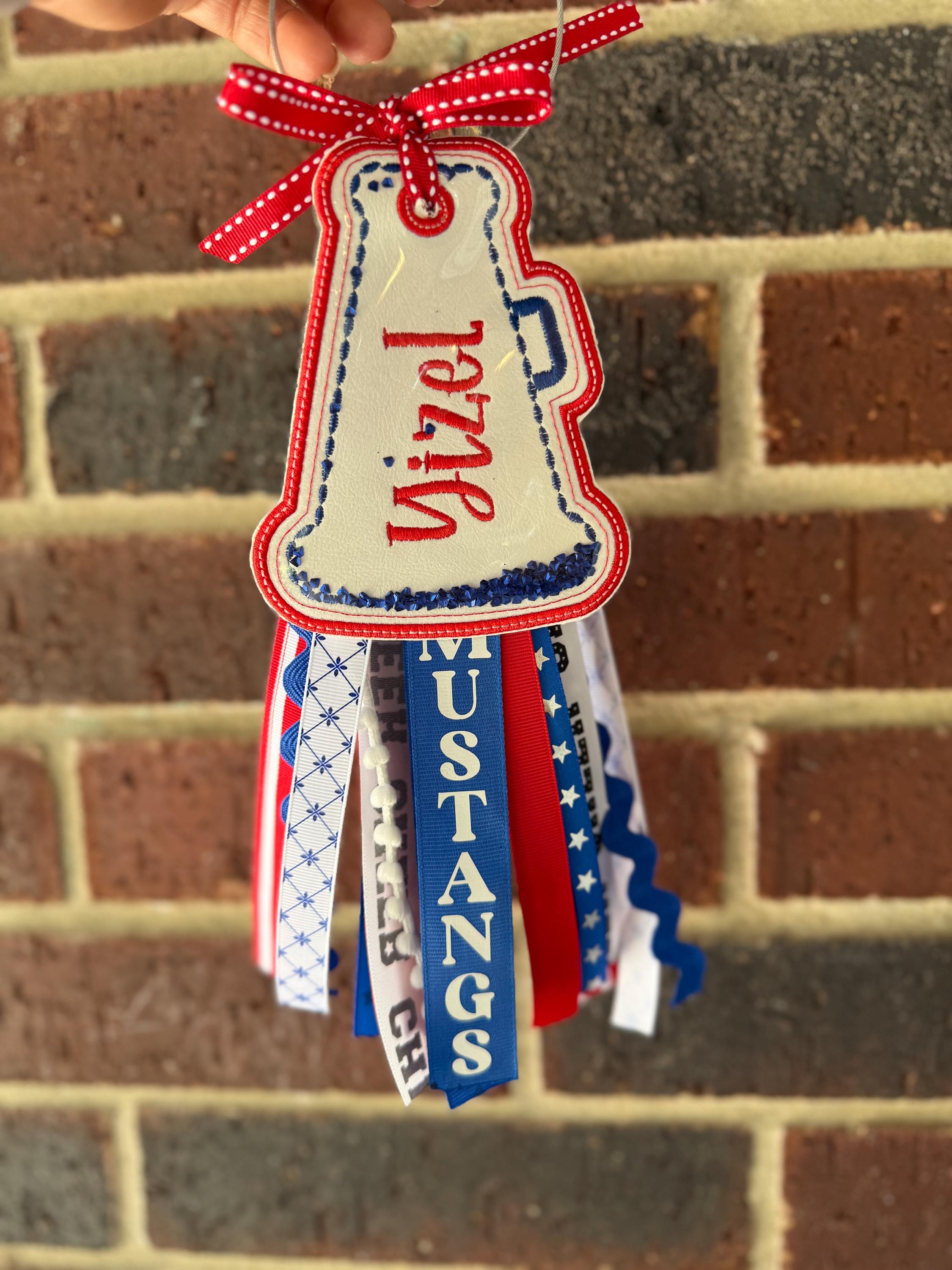 Personalized Cheer Bag Tag: Embroidered Name, Megaphone Charm