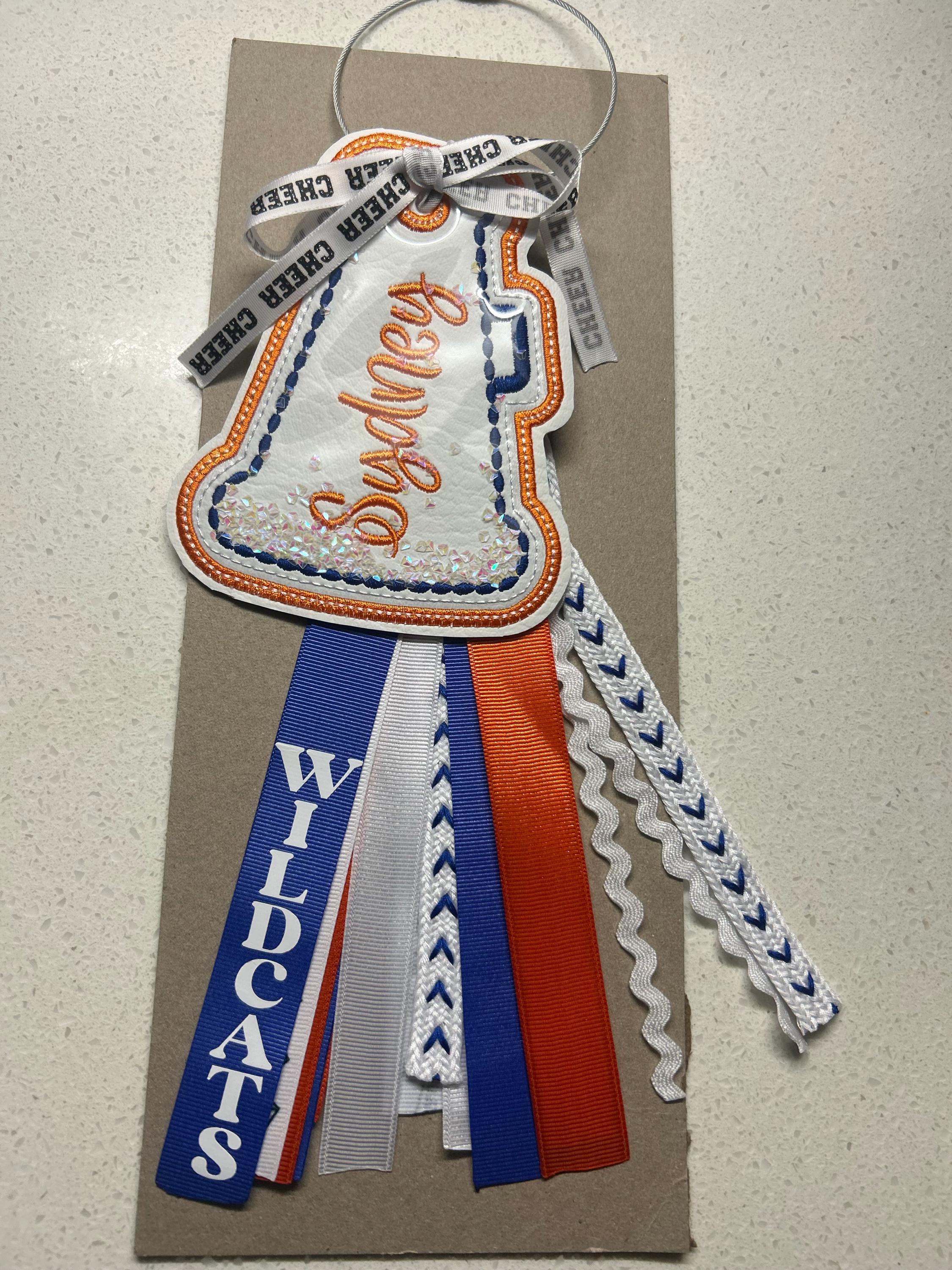 Personalized Cheer Bag Tag: Embroidered Name, Megaphone Charm