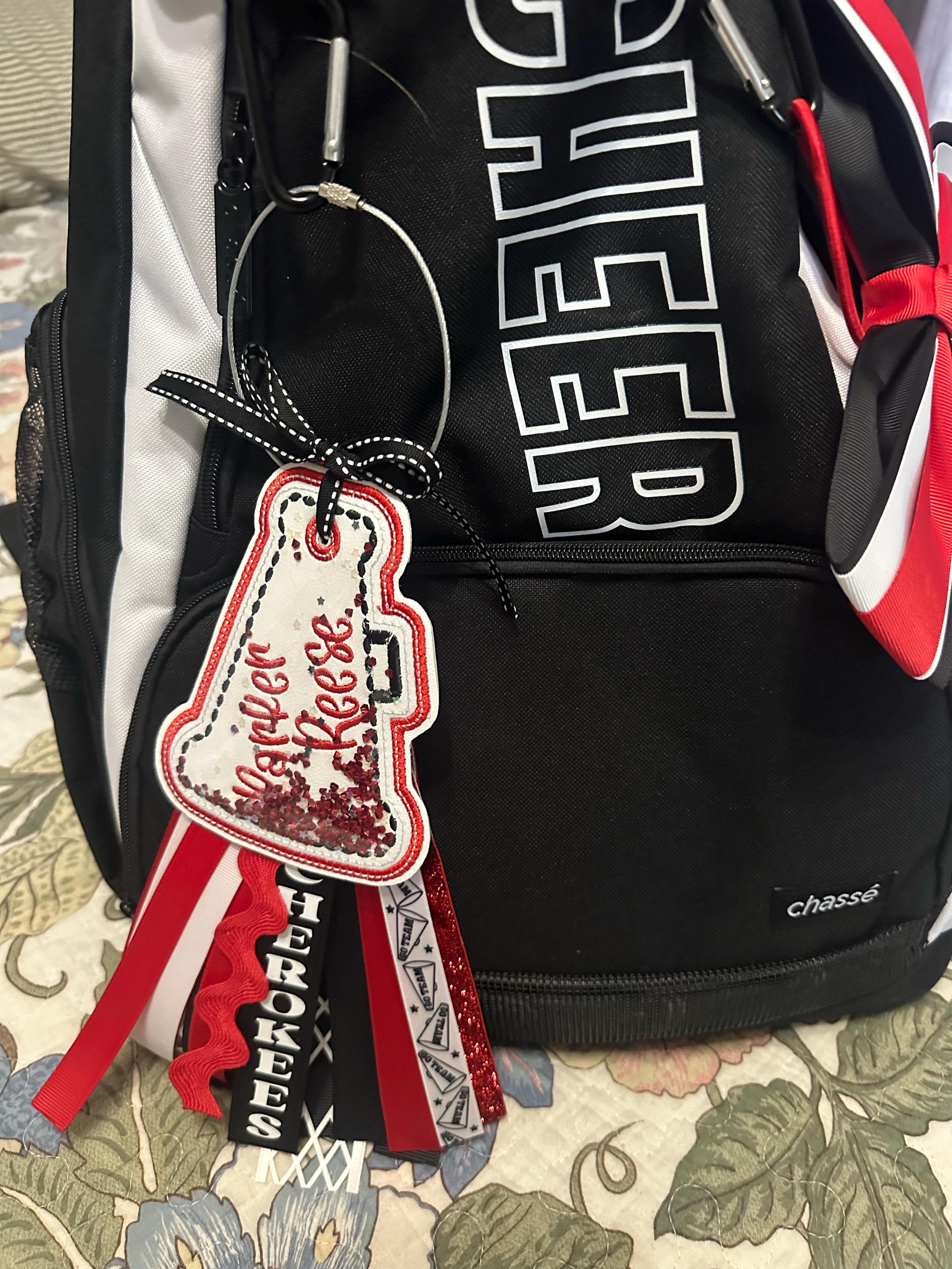 Personalized Cheer Bag Tag: Embroidered Name, Megaphone Charm