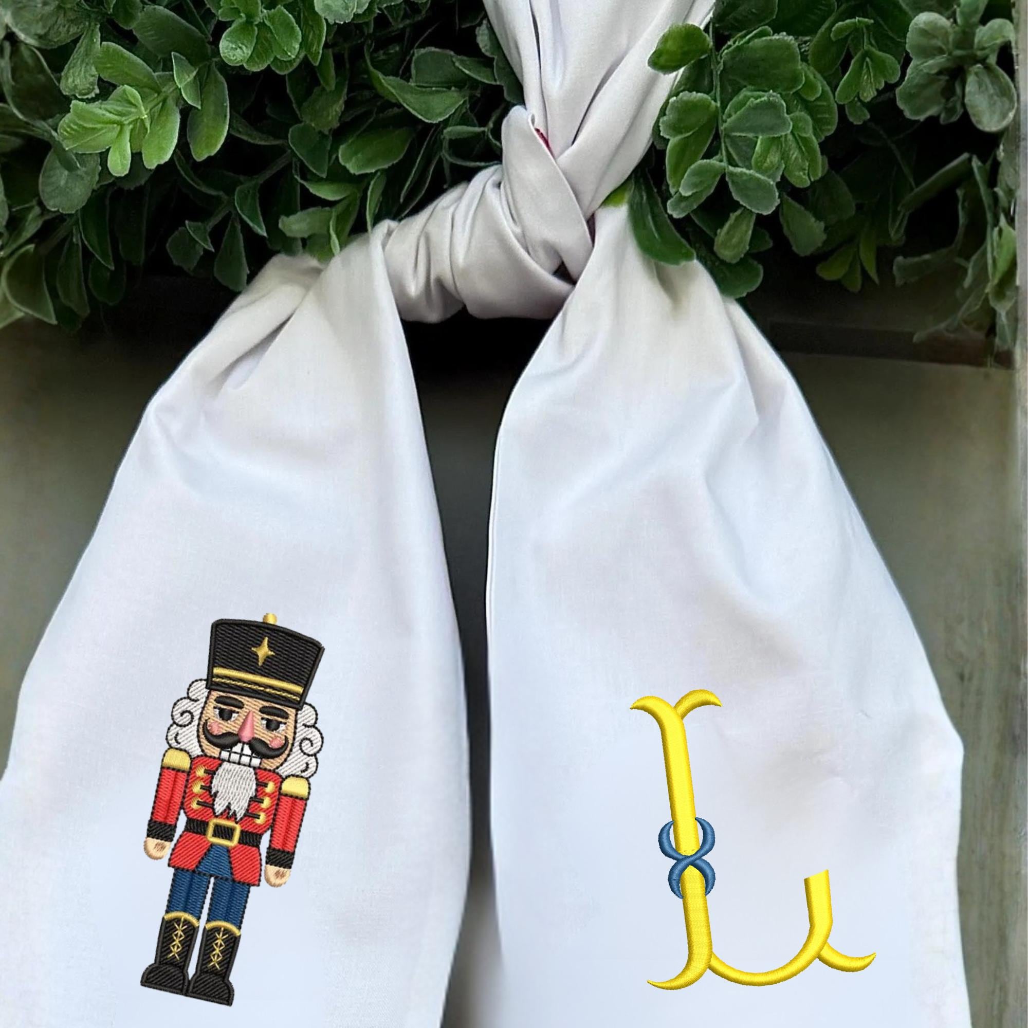 Embroidered Nutcracker with Custom Monogram Christmas Wreath Sash, 1 ...